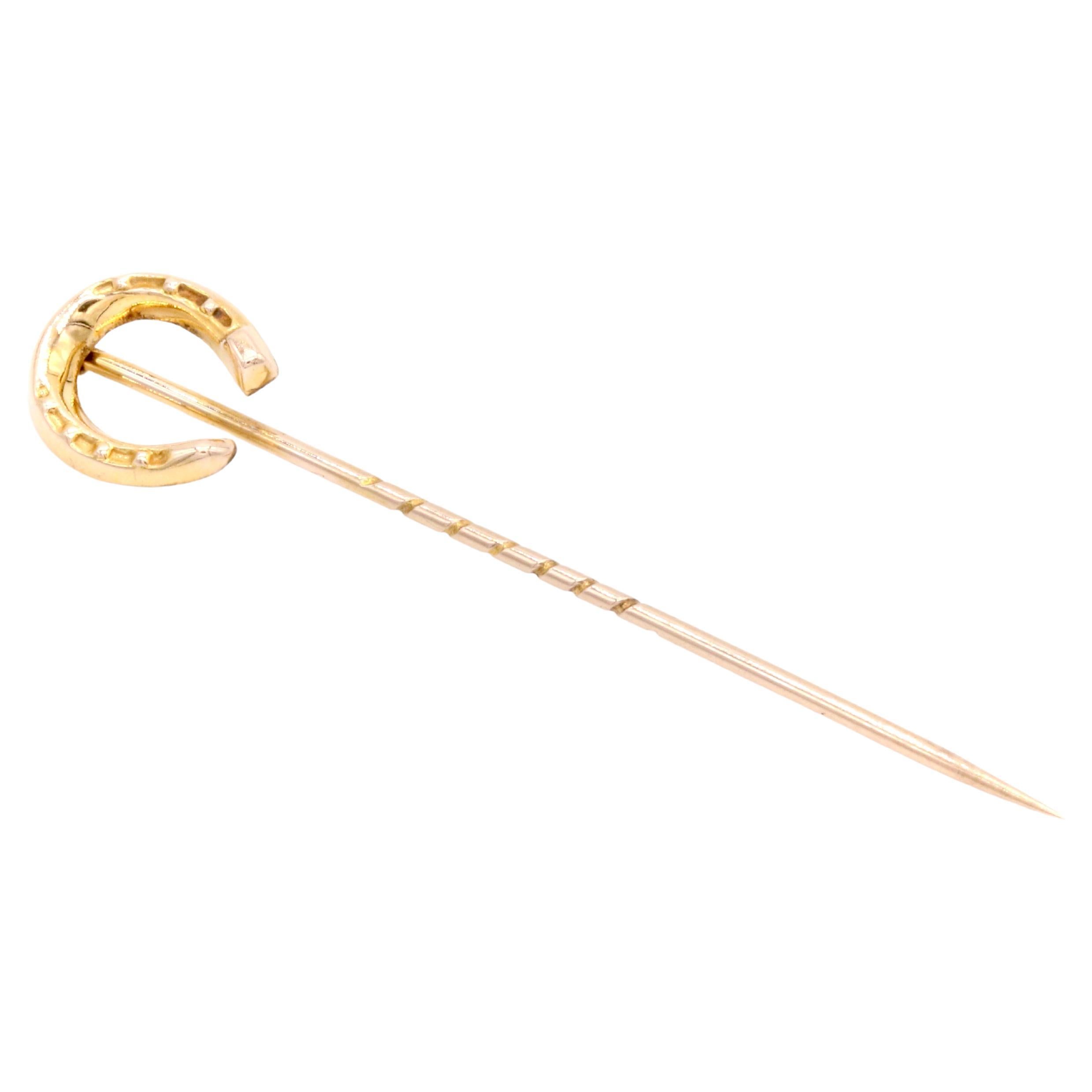 Antique Victorian 9K Yellow Gold Horseshoe Stick Pin For Sale at 1stDibs