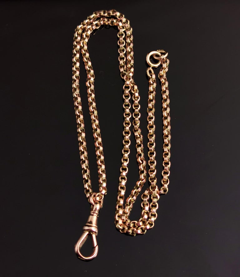 Antique Victorian 9k Yellow Gold Rolo Link Chain Necklace at 1stDibs