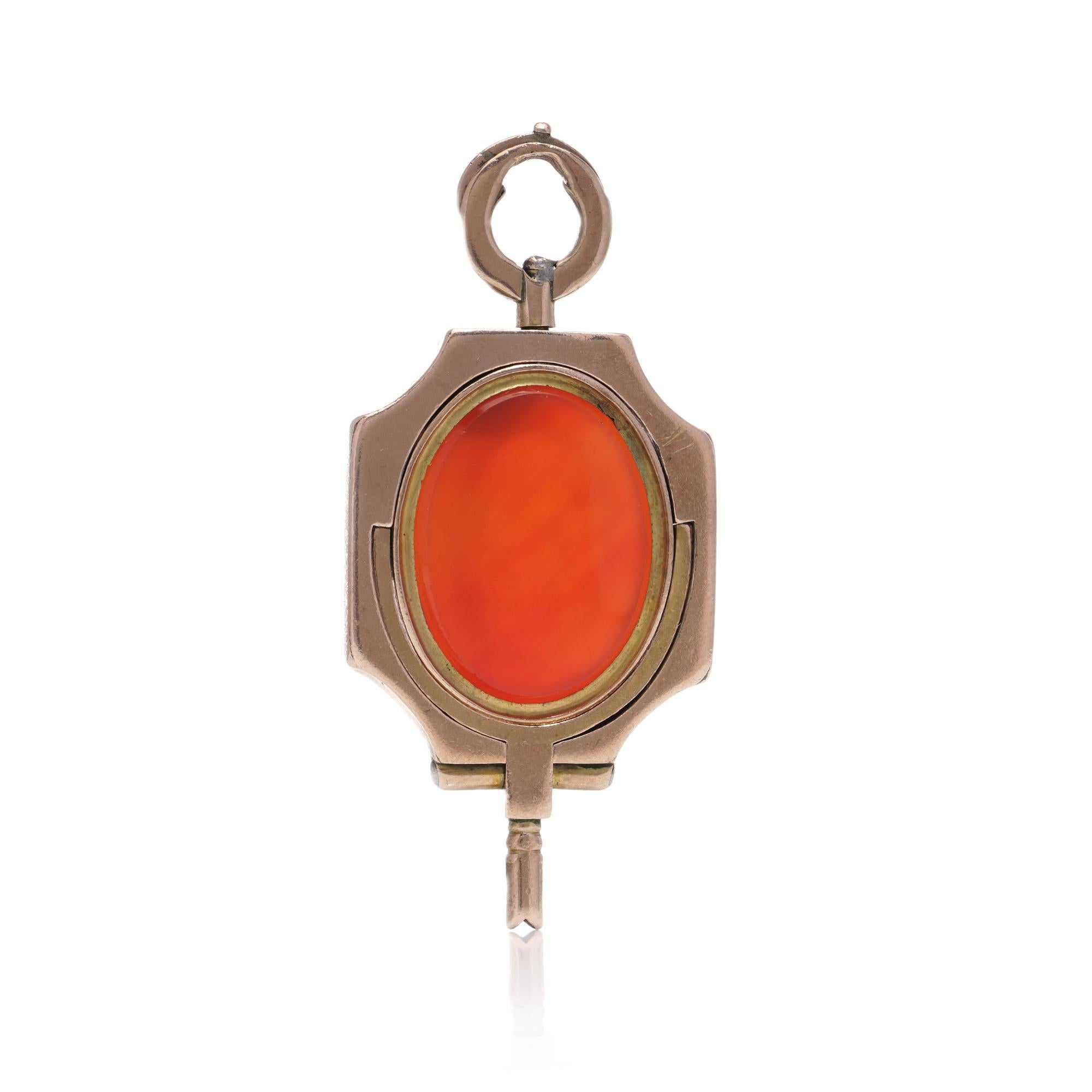 Antique Victorian 9kt Gold Intaglio Stone Set Folding Pocket Watch Key ...