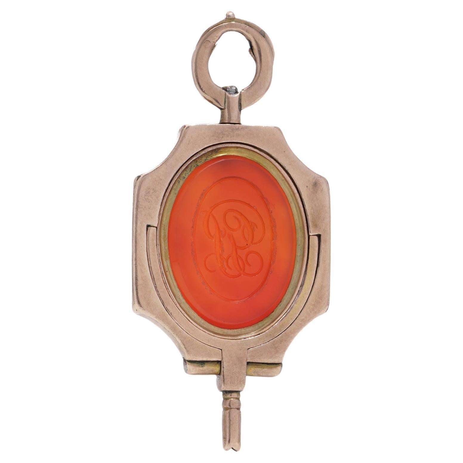 Antique Victorian 9kt Gold Intaglio Stone Set Folding Pocket Watch Key ...