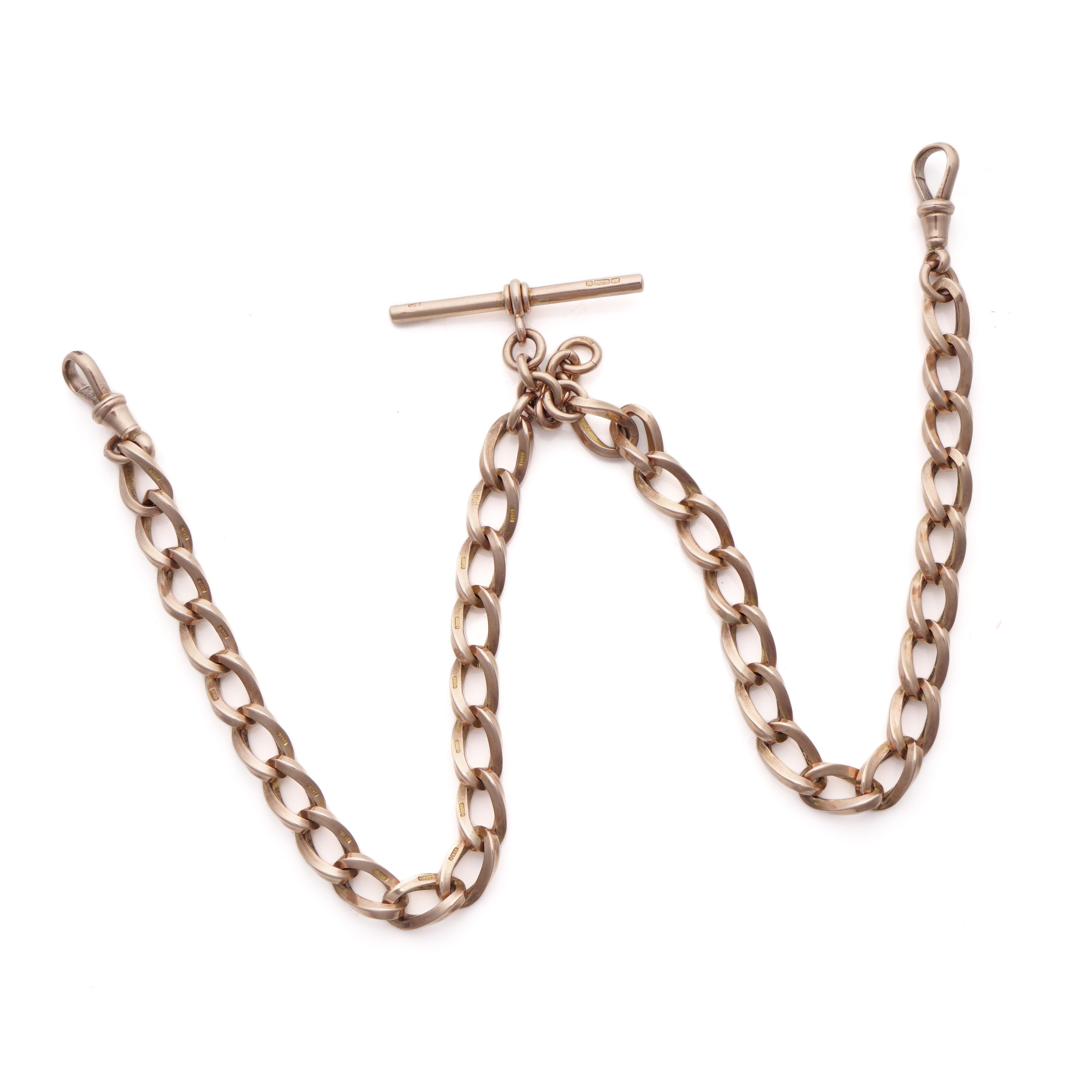 Antique Victorian 9 Karat Rose Gold Albert Chain For Sale at 1stDibs