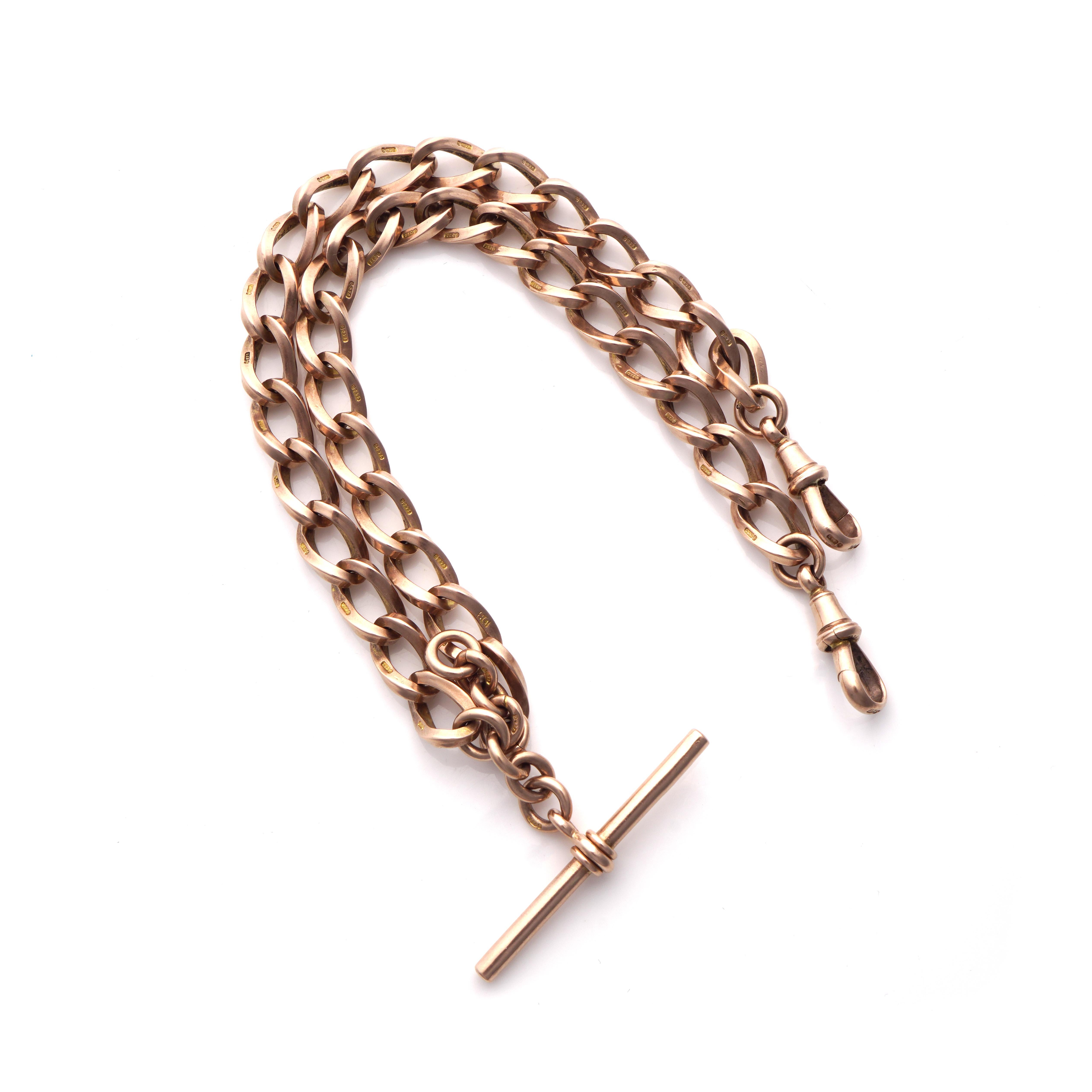 Antique Victorian 9 Karat Rose Gold Albert Chain For Sale at 1stDibs