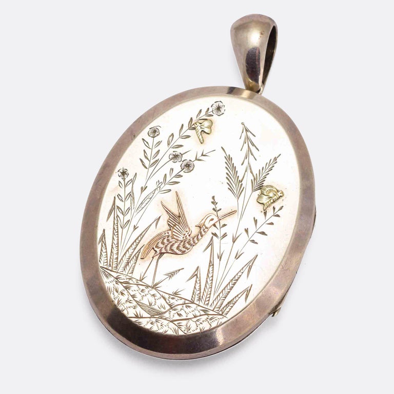 Antique Victorian Aesthetic Movement Silver Oval Locket at 1stDibs