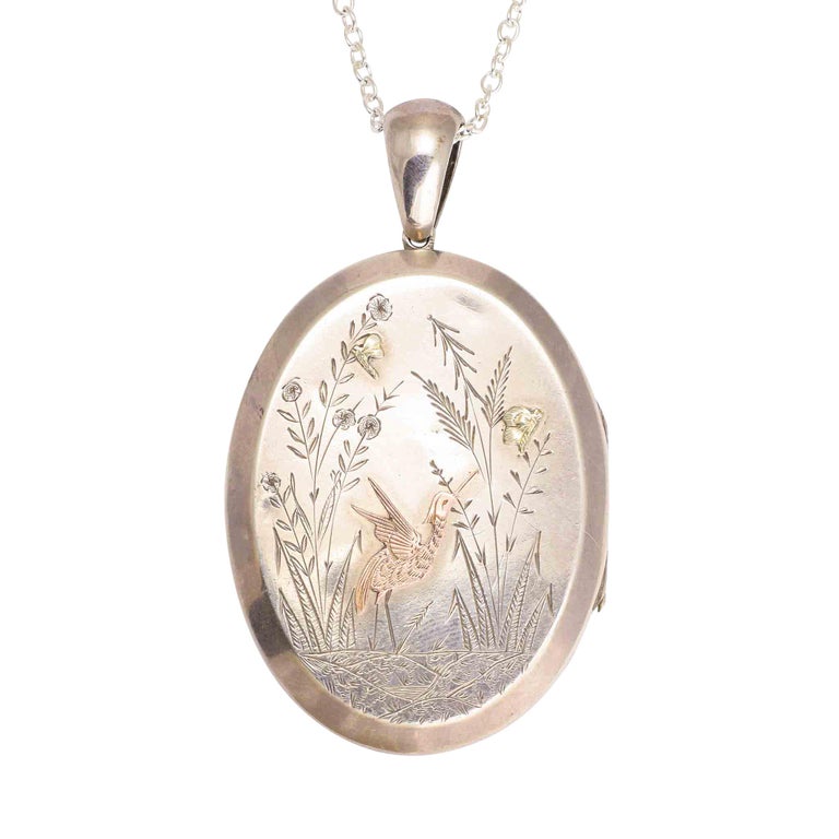 Antique Victorian Aesthetic Movement Silver Oval Locket at 1stDibs