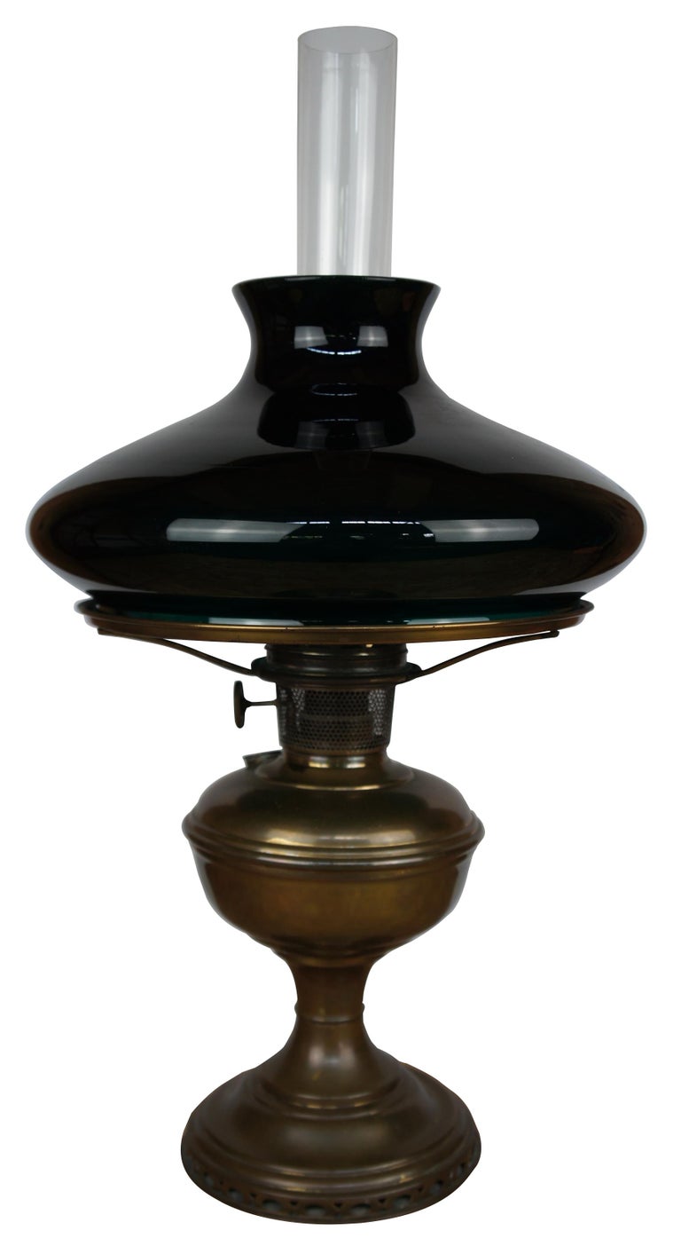 Antique Victorian Aladdin #11 Brass Oil Lamp Gone with the Wind Green ...