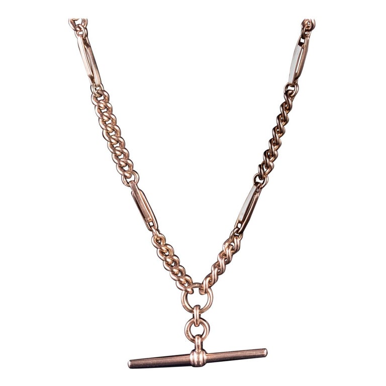 Antique Victorian Albert Chain 9 Carat Rose Gold Necklace, circa 1900 ...