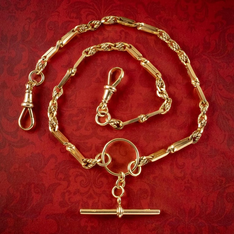 Antique Victorian Albert Chain 9ct Gold with T-Bar For Sale at 1stDibs