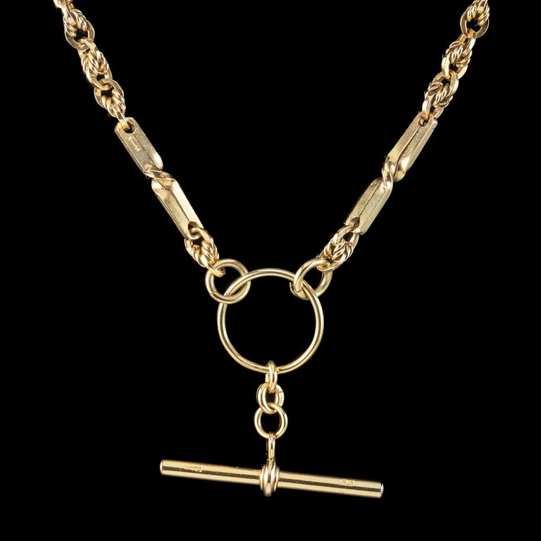 Antique Victorian Albert Chain 9ct Gold with T-Bar For Sale at 1stDibs