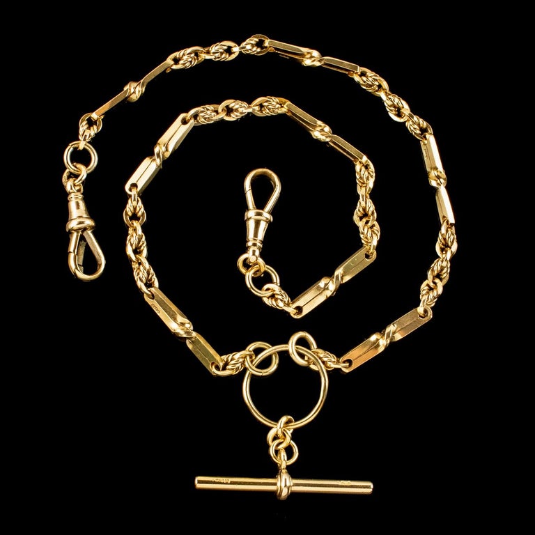 Antique Victorian Albert Chain 9ct Gold with T-Bar For Sale at 1stDibs
