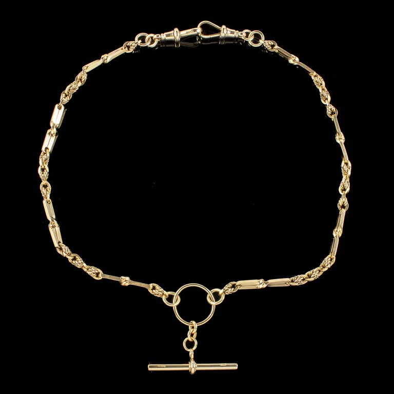 Antique Victorian Albert Chain 9ct Gold with T-Bar For Sale at 1stDibs