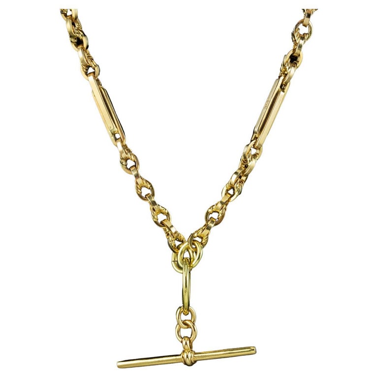 Antique Victorian Albert Chain Necklace 9ct Gold For Sale at 1stDibs