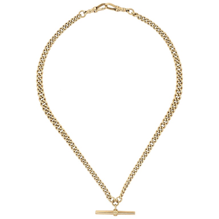Antique Victorian Albert Chain T Bar Necklace Vintage 9 Karat Gold Curb ...