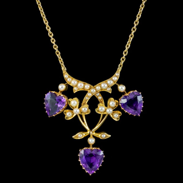 Antique Victorian Amethyst Heart Lavaliere Necklace in 18 Carat Gold ...