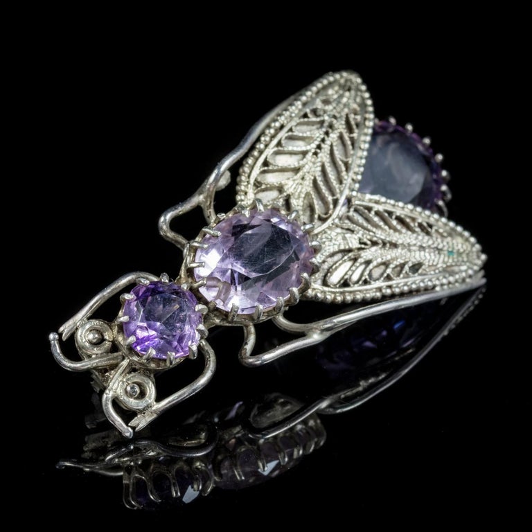 Antique Victorian Amethyst Insect Brooch Silver, circa 1900 For Sale at ...