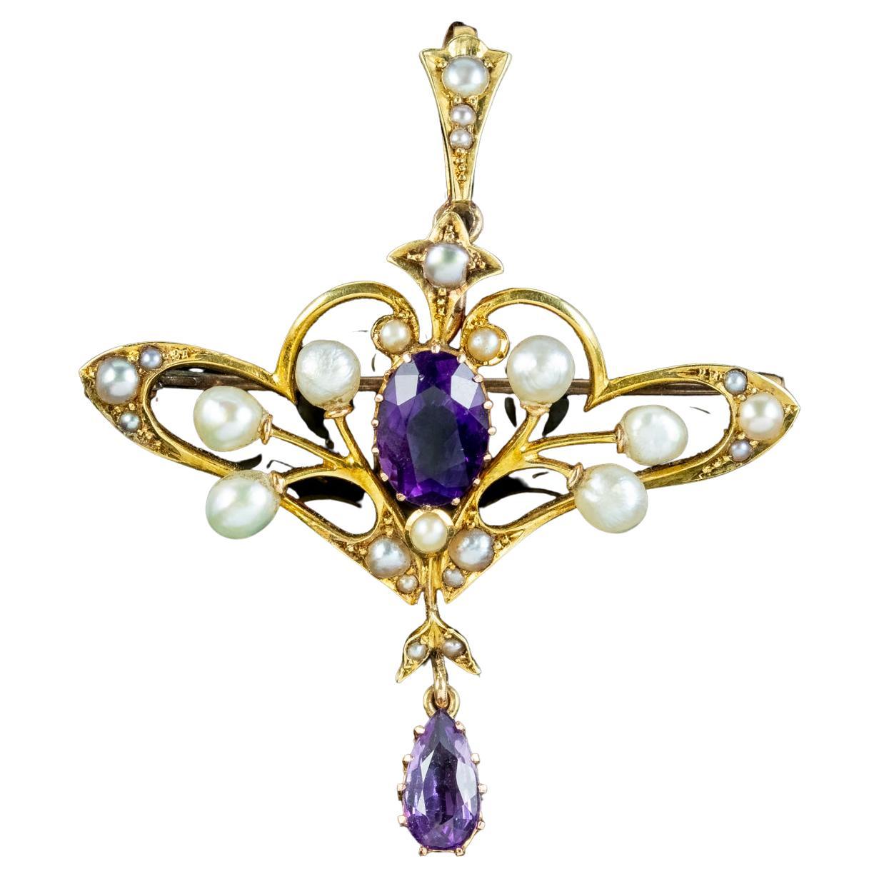 Antique Victorian Amethyst Pearl Gold Brooch For Sale at 1stDibs ...