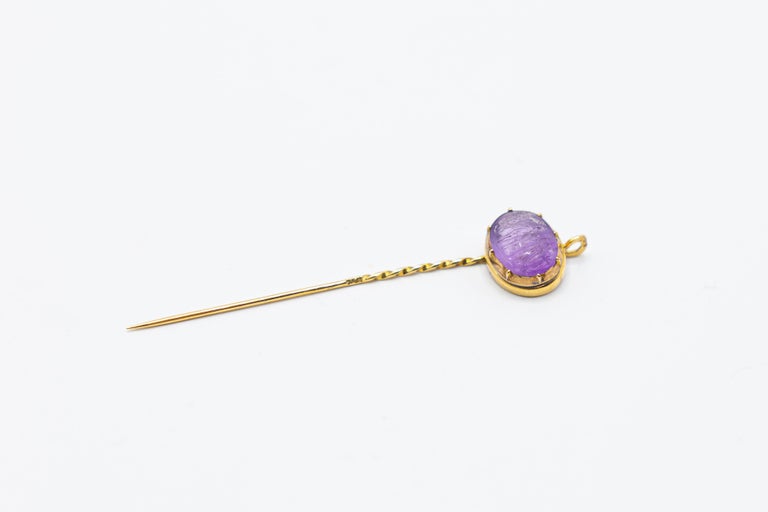 Antique Victorian Amethysts Lapel Stick Pin in 18 Karat Gold For Sale ...
