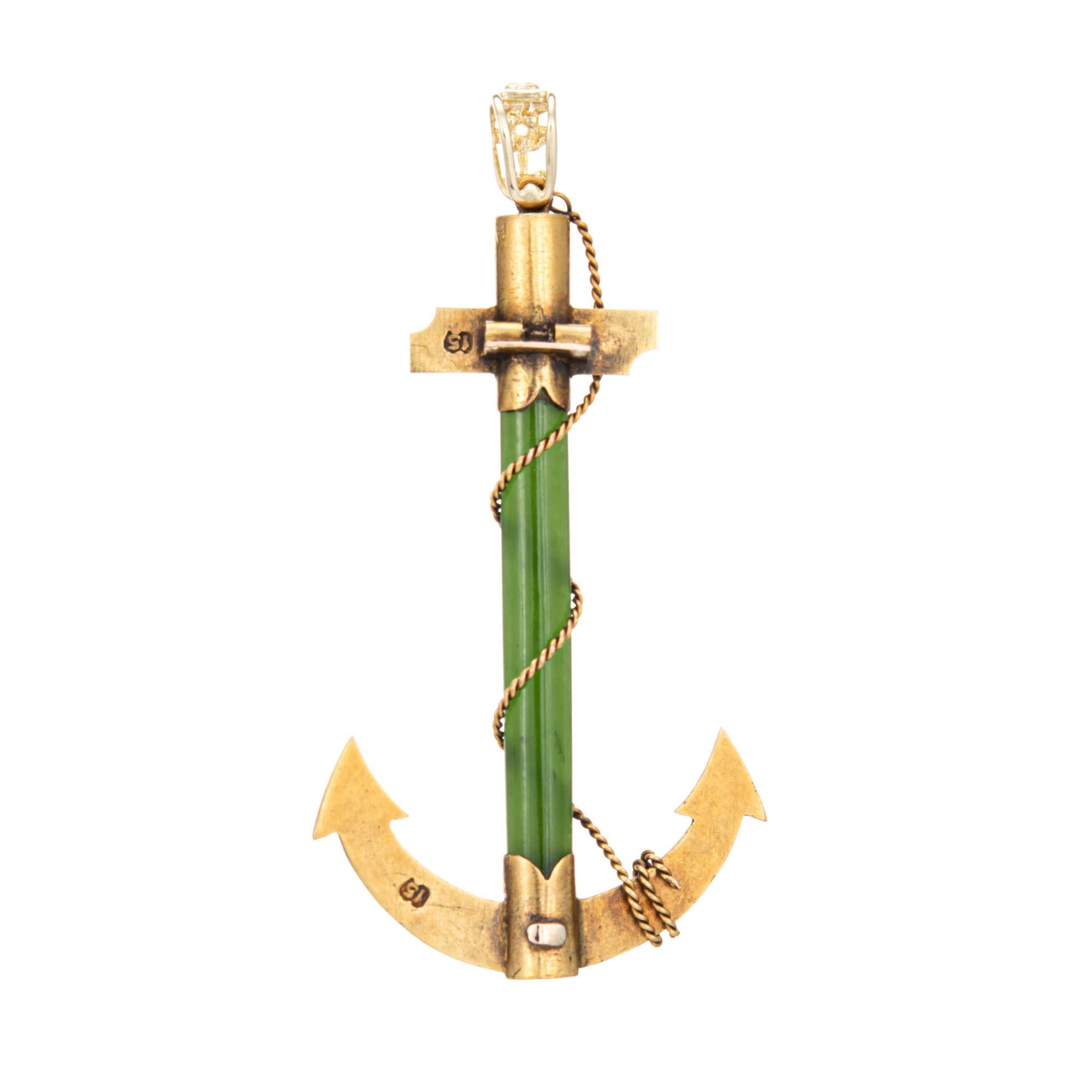 Antique Victorian Anchor Pendant 15k Yellow Gold Nephrite Jade Marine ...