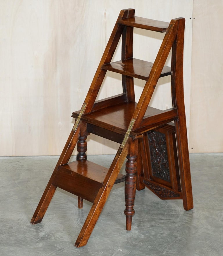 Antique Victorian Arts and Crafts Metamorphic Library Steps for Large ...