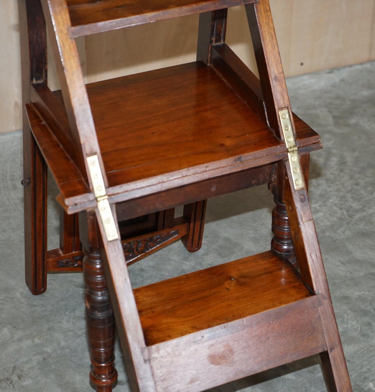 Antique Victorian Arts and Crafts Metamorphic Library Steps for Large ...