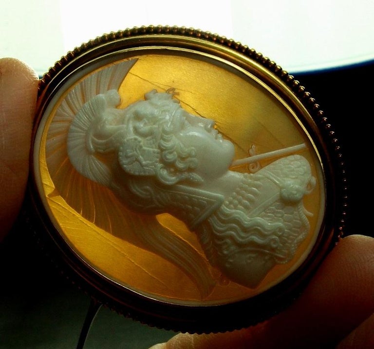Antique Victorian Athena Parthenos Shell Cameo Brooch For Sale at 1stDibs