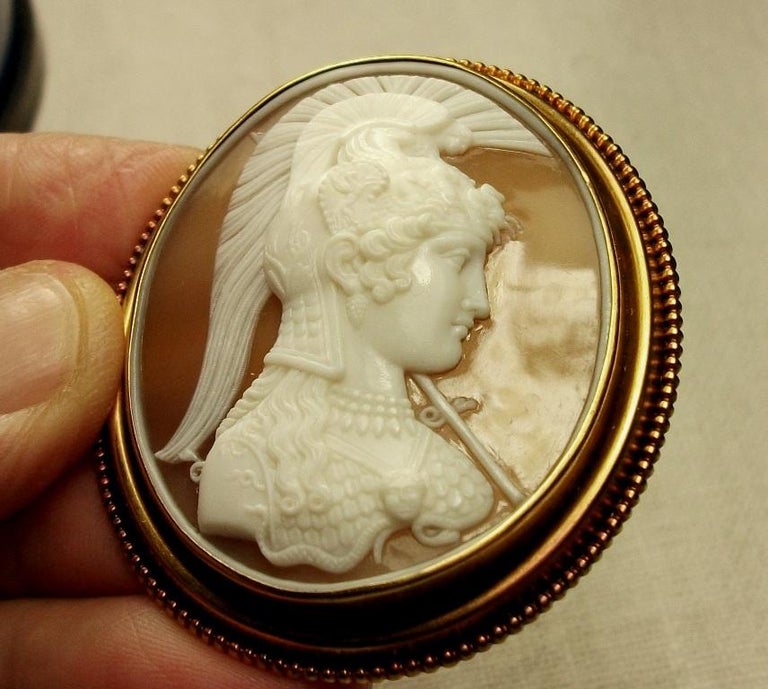 Antique Victorian Athena Parthenos Shell Cameo Brooch For Sale at 1stDibs