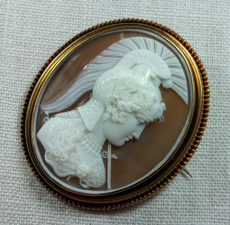 Antique Victorian Athena Parthenos Shell Cameo Brooch For Sale at 1stDibs