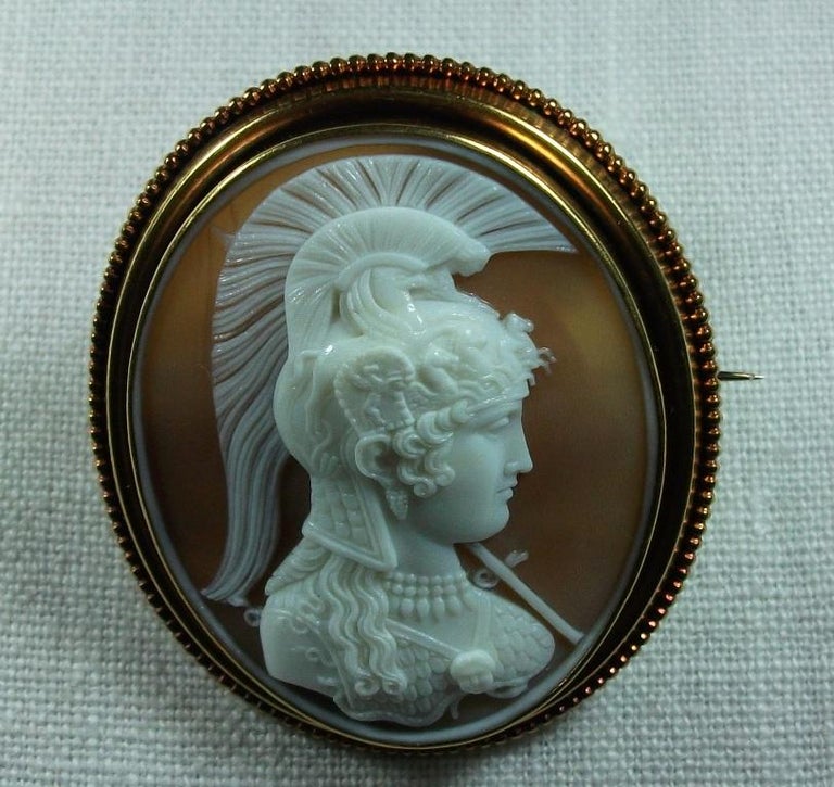 Antique Victorian Athena Parthenos Shell Cameo Brooch For Sale at 1stDibs