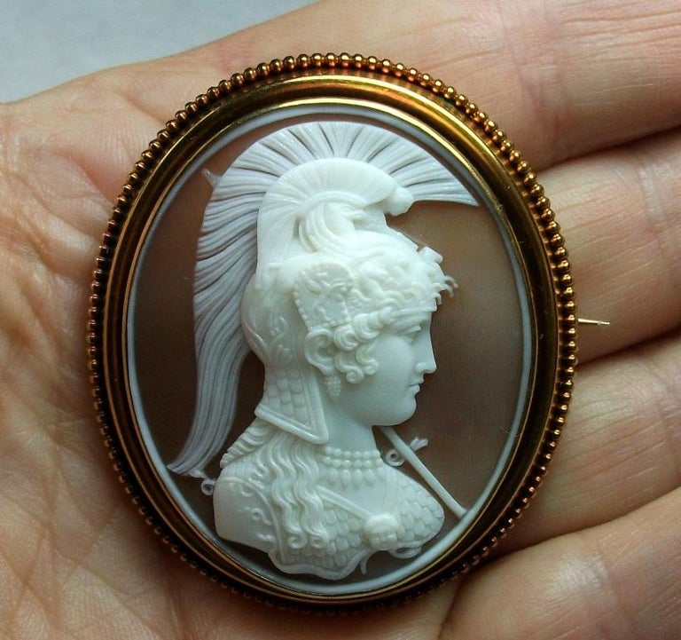 Antique Victorian Athena Parthenos Shell Cameo Brooch For Sale at 1stDibs