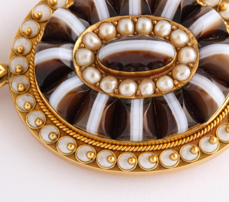 Antique Victorian Banded Agate 15 Kt Gold Banded Agate Pearl Pendant ...