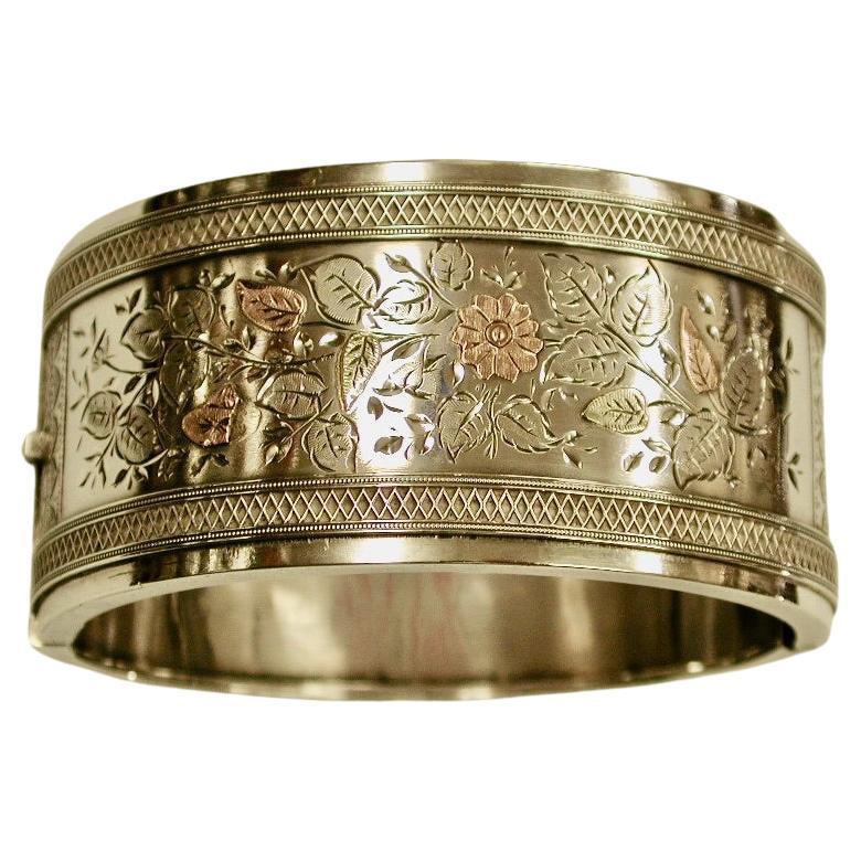 Antique Victorian Bangle With 2 Colour Applied Goldwork Dated 1884 For ...