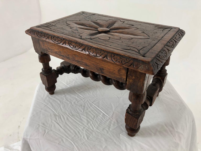 Antique Victorian Barley Twist Carved Oak Stool, Jacobean, Scotland ...