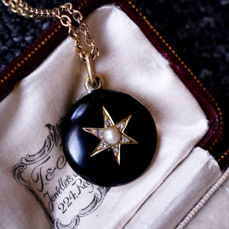Antique Victorian Black Enamel Star Locket Pendant at 1stDibs