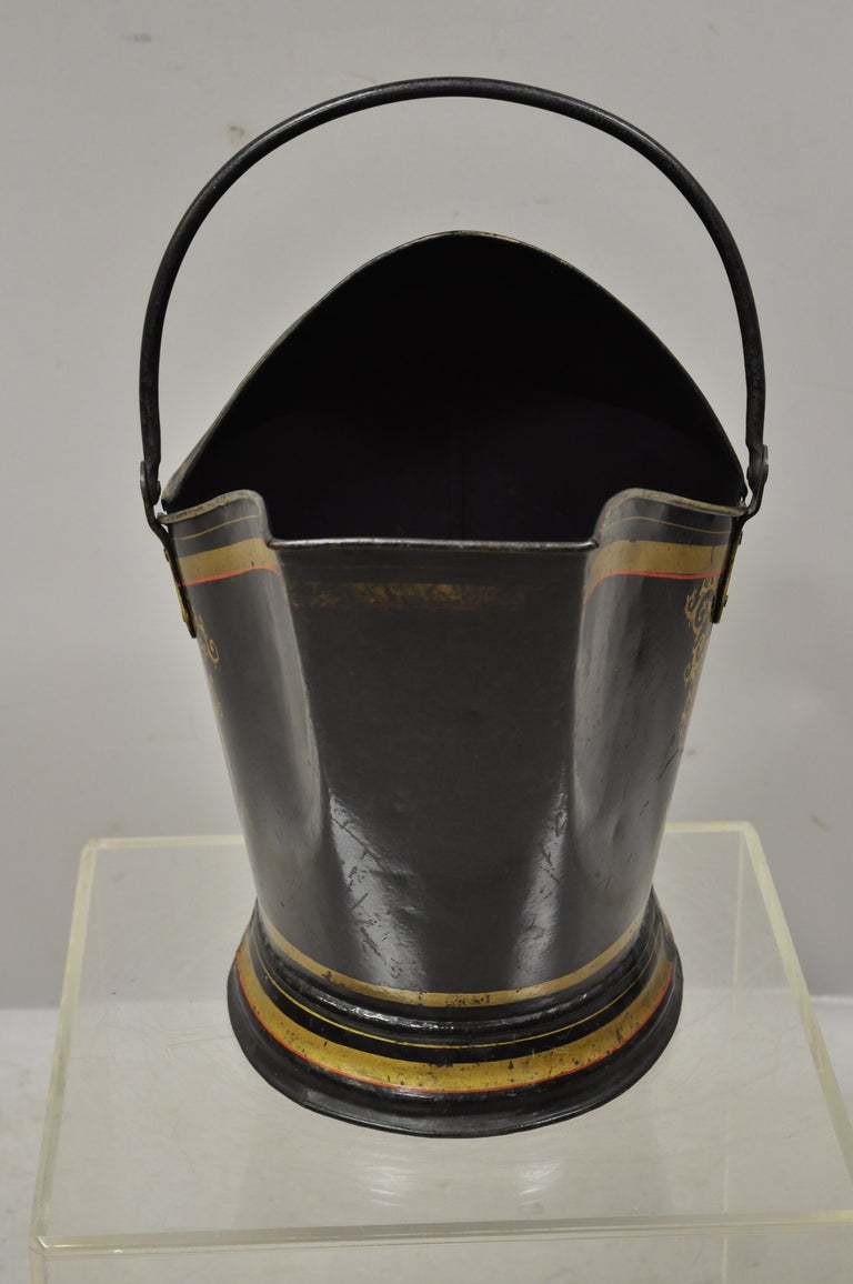 Antique Victorian Black Steel Hand Painted Flower Tole Metal Coal ...