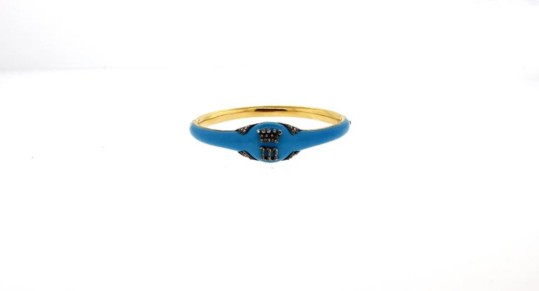 Antique Victorian Blue Enamel Rose Cut Diamond Royal Bangle Bracelet at ...