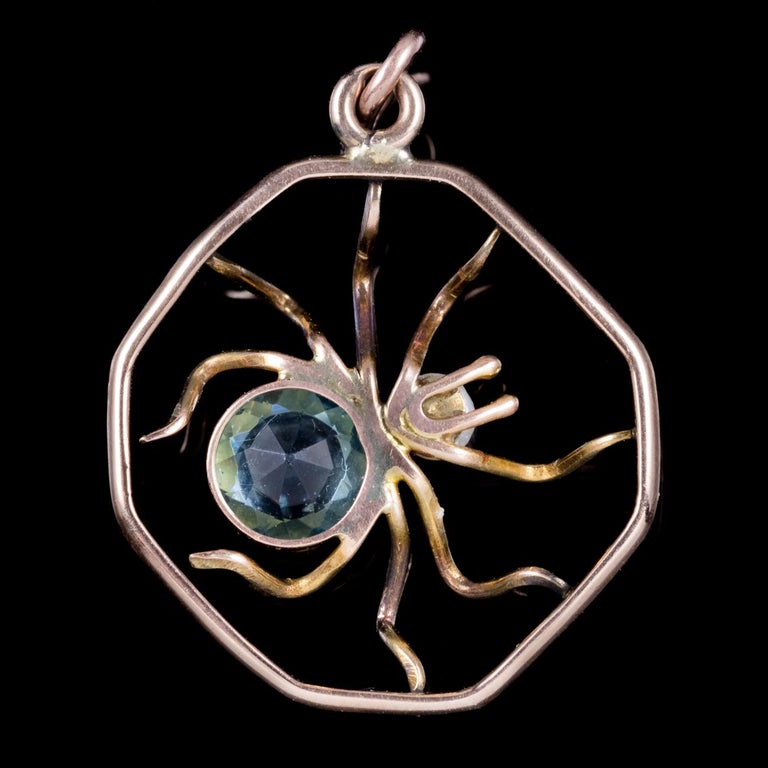 Antique Victorian Blue Paste Spider Pendant 9 Carat Gold, circa 1900 ...