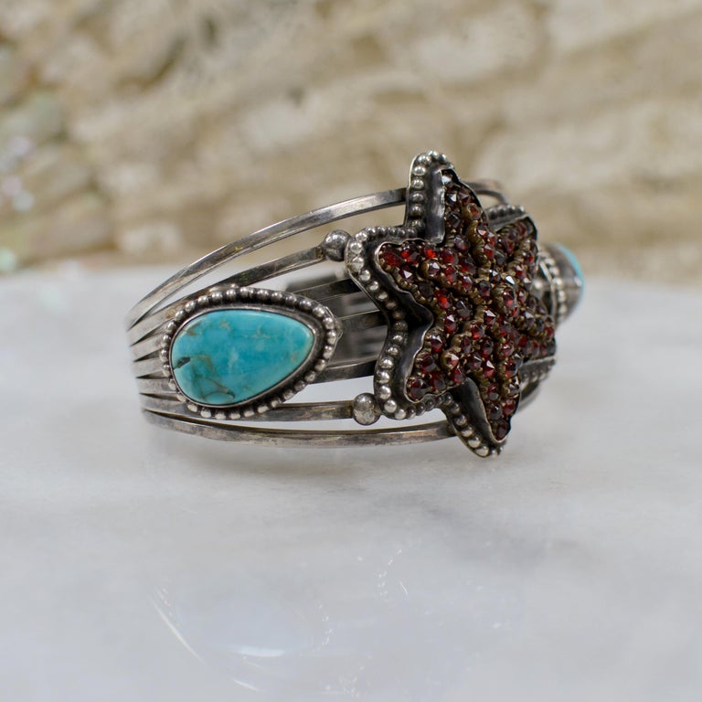 Jill Garber Antique Bohemian Garnet Six Point Star with Turquoise Cuff ...
