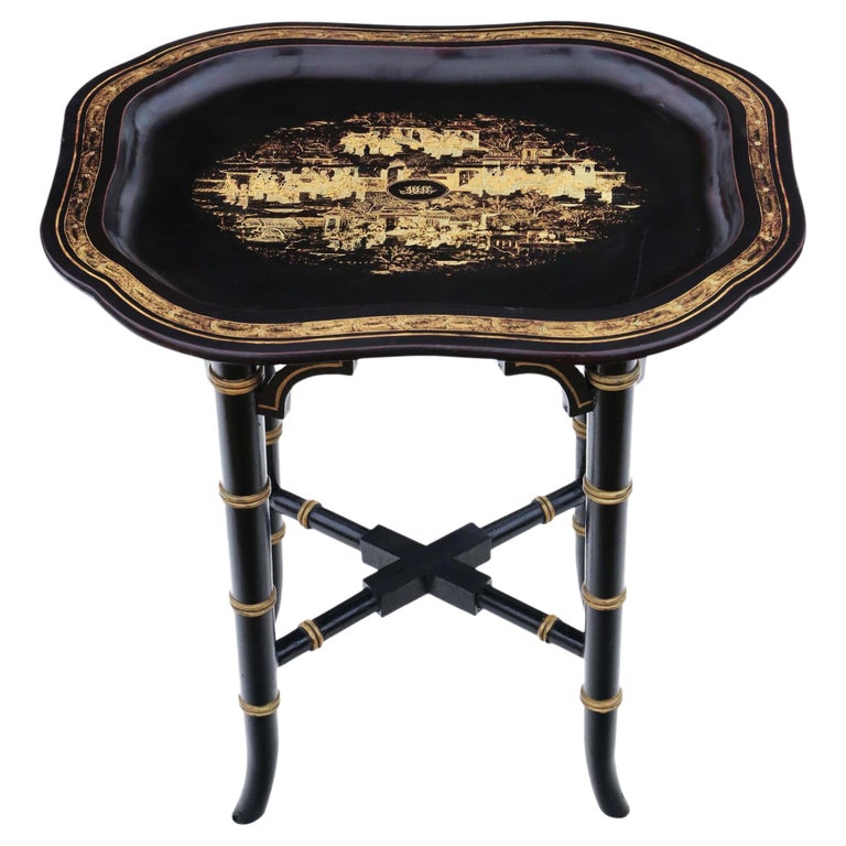 Antique Victorian Boulle Work Papier-mâché Tray on Stand Coffee Wine ...