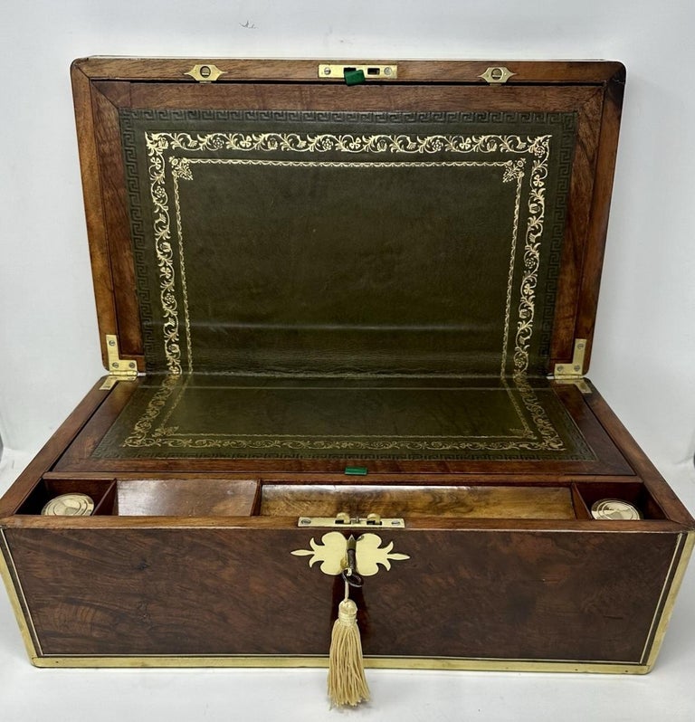Antique Victorian Brass Burl Walnut Traveling Desk Wooden Writing Slope ...