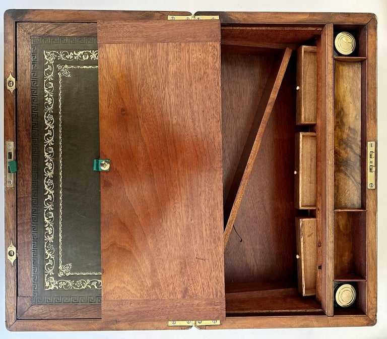 Antique Victorian Brass Burl Walnut Traveling Desk Wooden Writing Slope ...