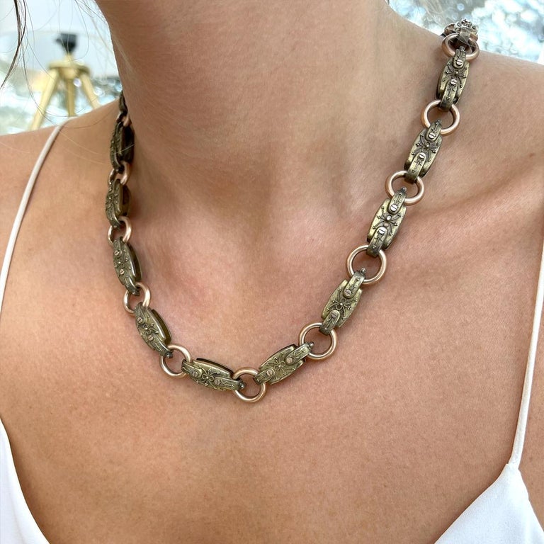Antique Victorian Bronze 18K Gold Heavy Link Chain Necklace For Sale at ...