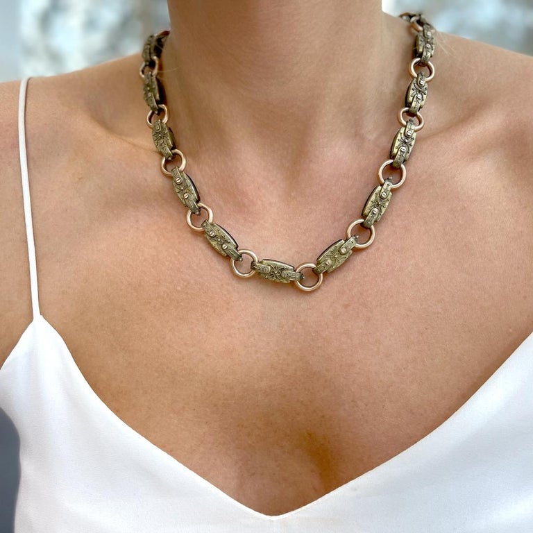 Antique Victorian Bronze 18K Gold Heavy Link Chain Necklace For Sale at ...