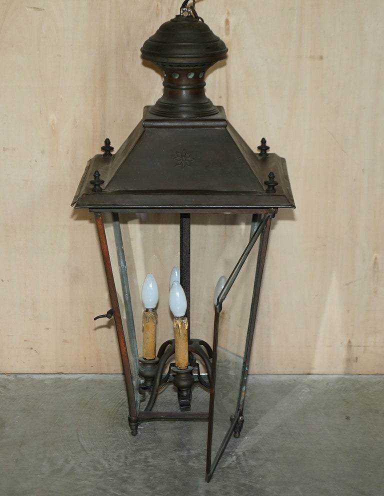 Antique Victorian Bronze Hanging Lantern with Four Candle Interior Must ...