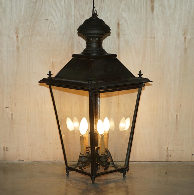 Antique Victorian Bronze Hanging Lantern with Four Candle Interior Must ...