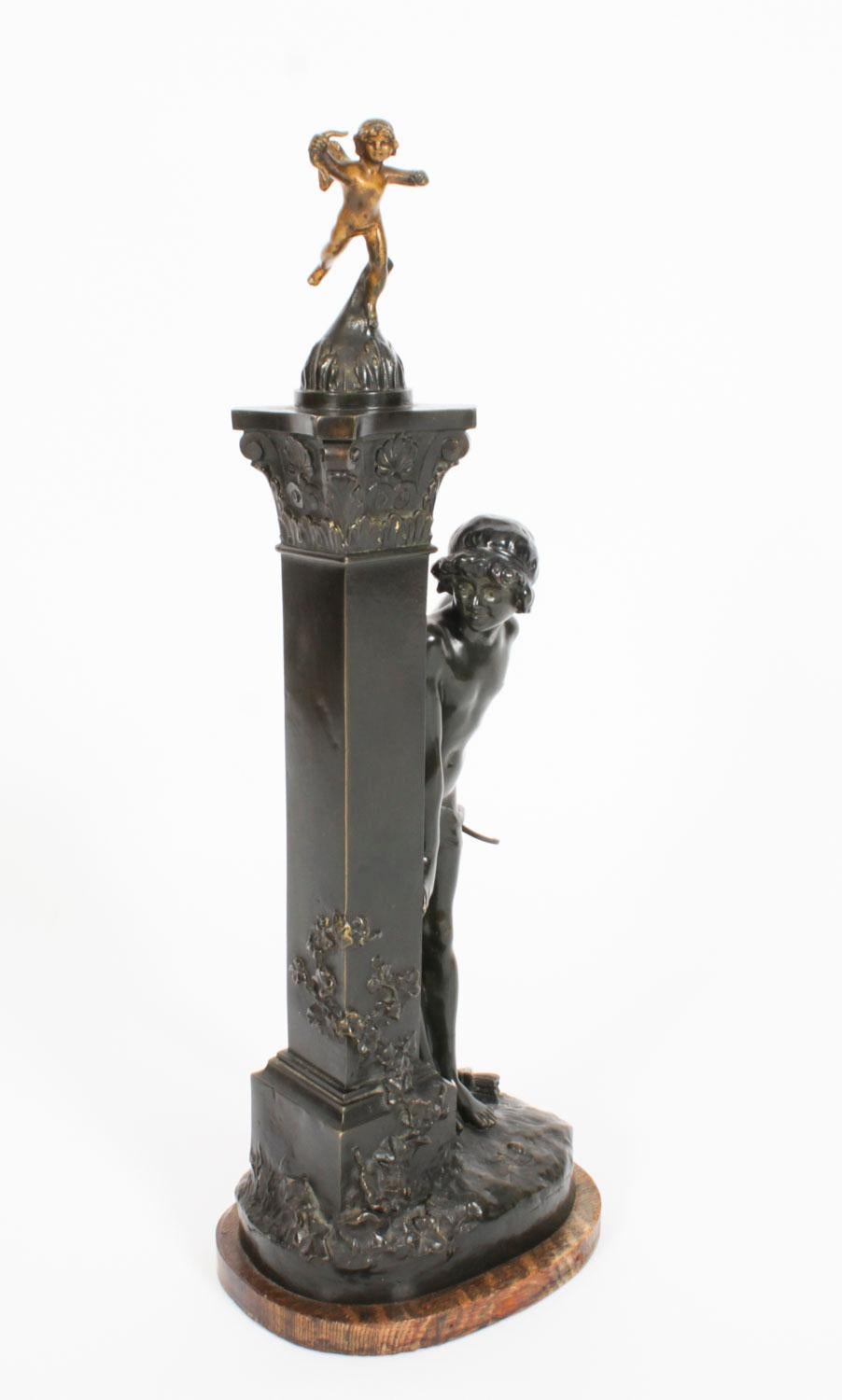 Antique Victorian Bronze Sculpture of Cupid and Column Paul Ponsard ...