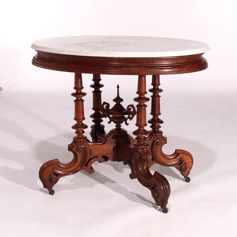 Antique Victorian Brooks Brothers Walnut and Marble Parlor Table, circa ...