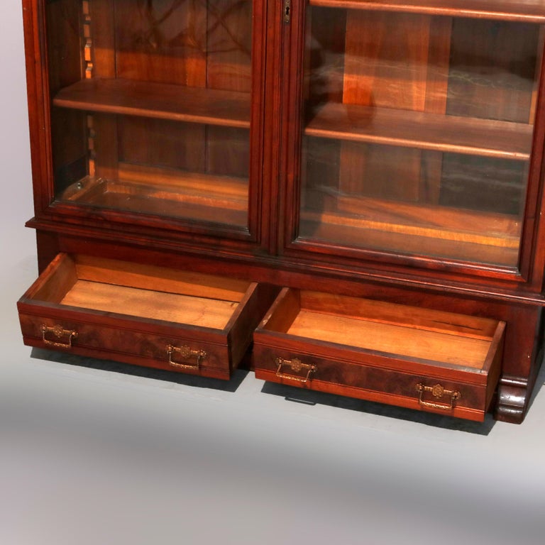 Victorian Burl Walnut Enclosed Double Door Bookcase with Drawers, circa ...