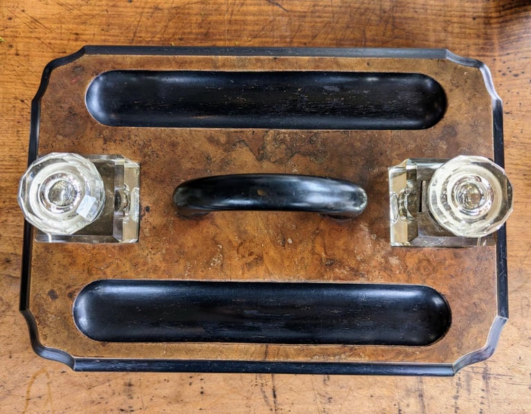 Antique Victorian Burlwood Inkwell Free Standing Desk Set with Drawer ...