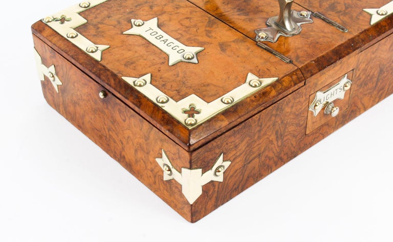 Antique Victorian Burr-Walnut and Brass Mounted Cigar Box, 19th Century ...