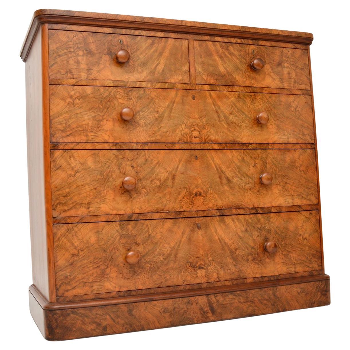 A Stunning Burr Walnut Victorian Period Antique Chest Of Drawers at 1stDibs