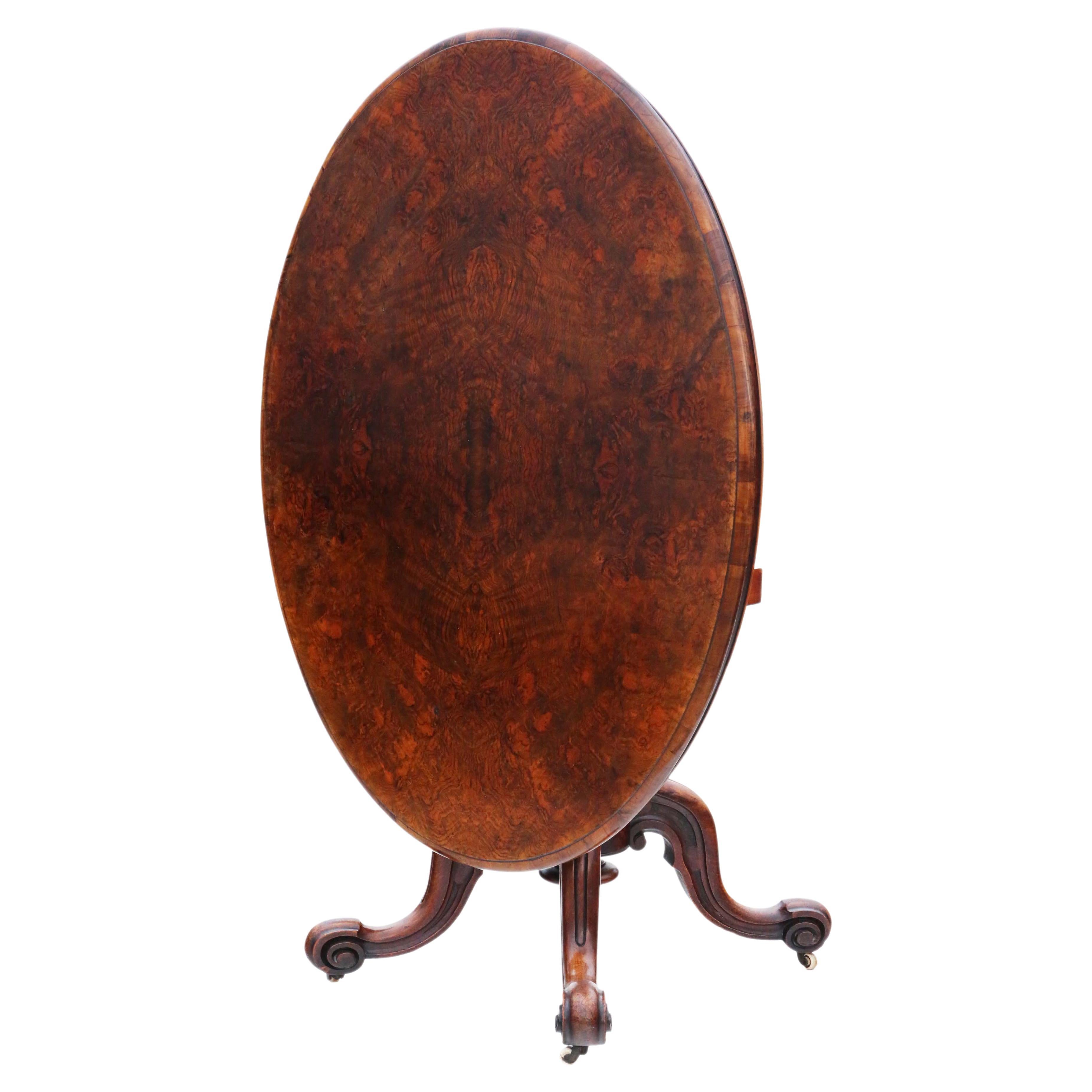 Antique Burr Walnut Marquetry Oval Loo Table, circa 1860 at 1stDibs